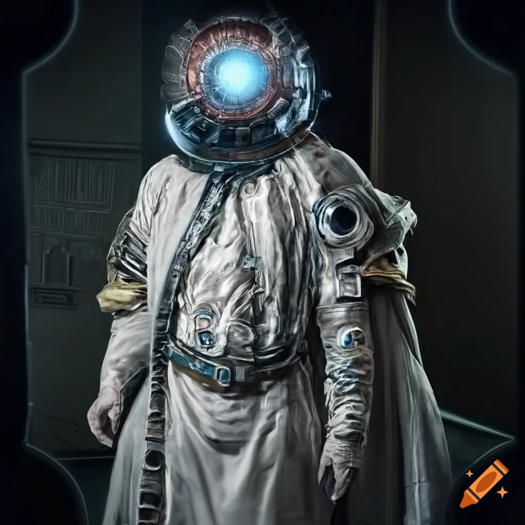 Genetic engineer king in sci-fi spacesuit and baroque robe on Craiyon