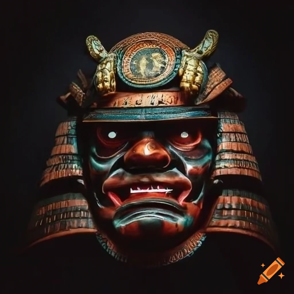 Intricately detailed samurai mask with five eyes on Craiyon