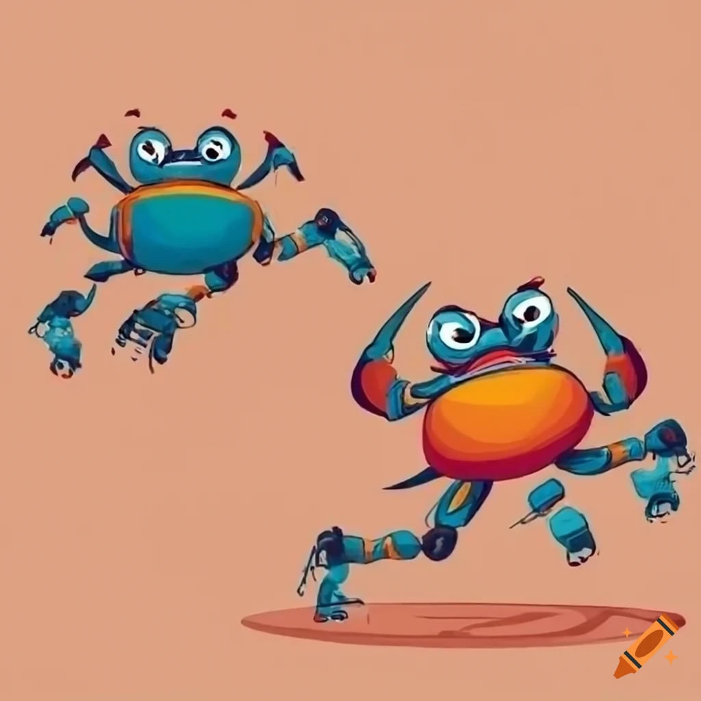Quirky illustration of roller skating crabs in a side surfing ...