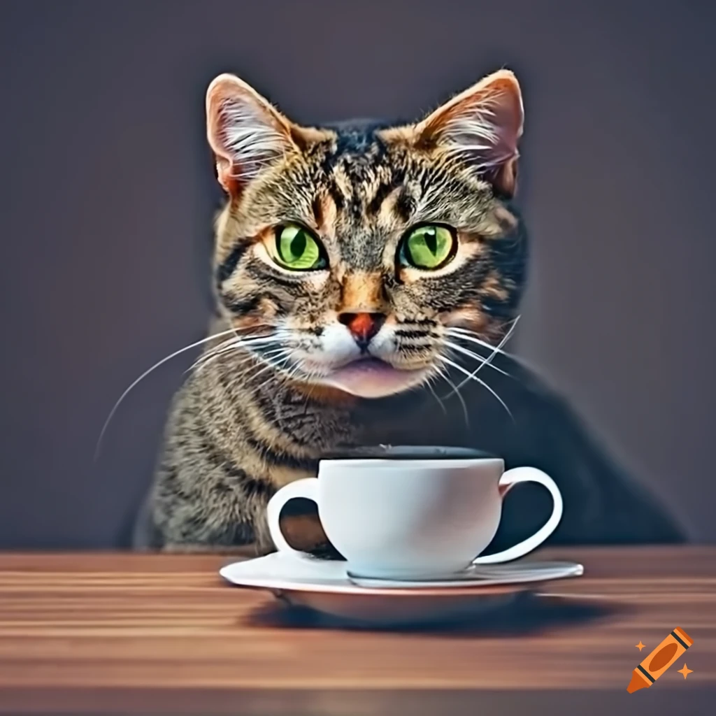 Cat enjoying a cup of coffee on Craiyon