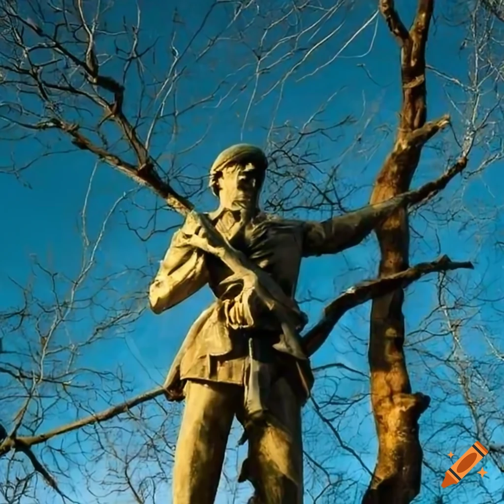 Statues of soldiers and citizens on tree branches during the Greek ...