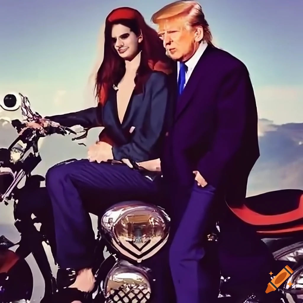 Lana del rey and donald trump on a motorcycle on Craiyon
