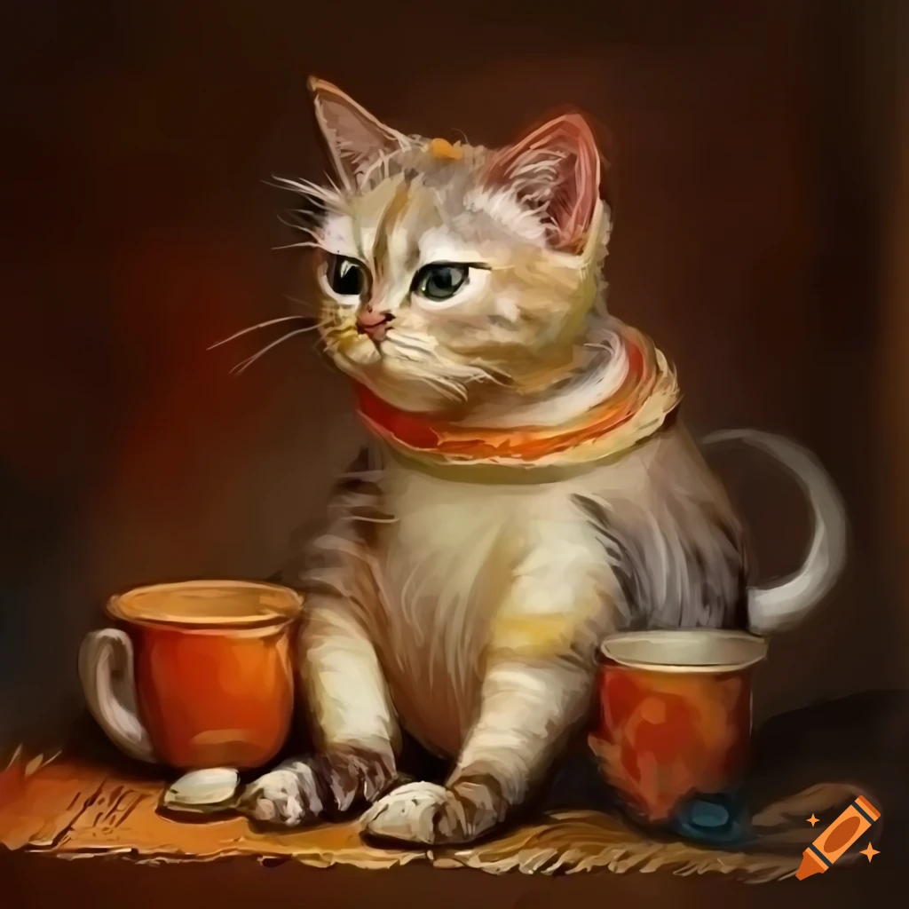 Painting of a cat wearing tea clothes on Craiyon