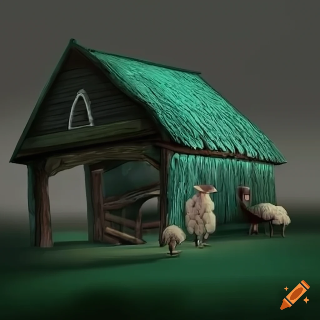 3d fantasy farm scene with sheep grazing on Craiyon