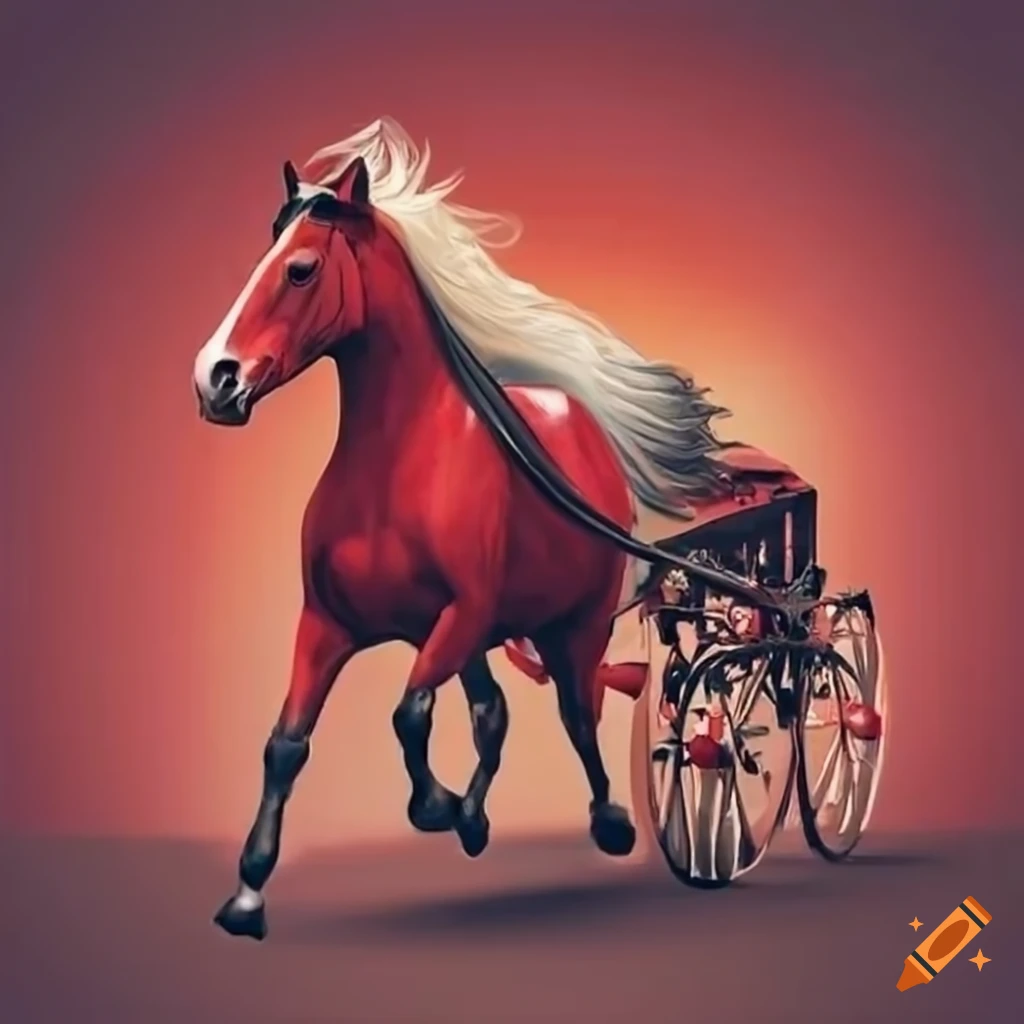 Horses galloping with carriage in red on Craiyon