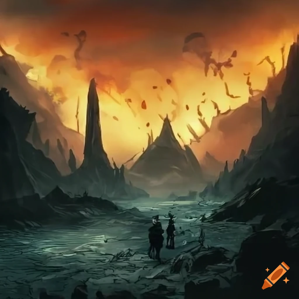 Dark tower in a desolate land on Craiyon