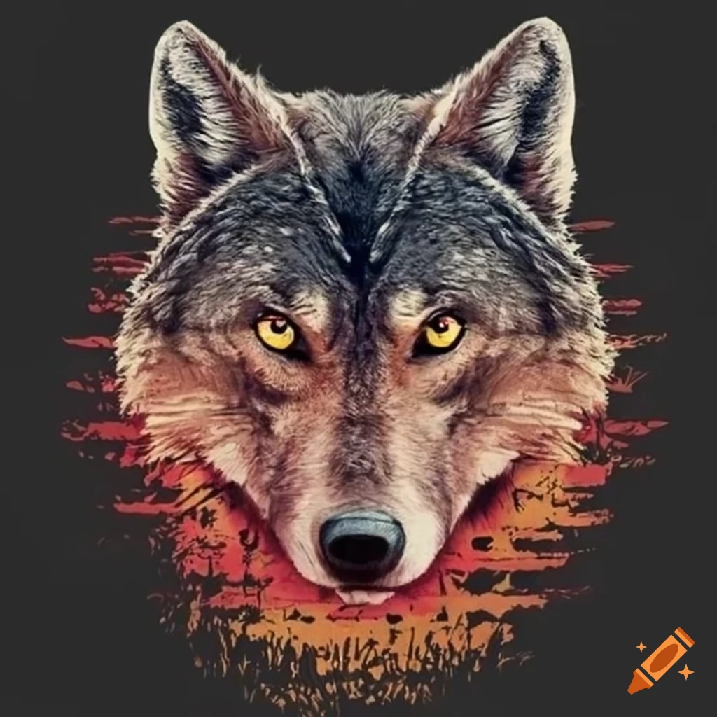 Vintage wolf design on a trendy t-shirt on Craiyon