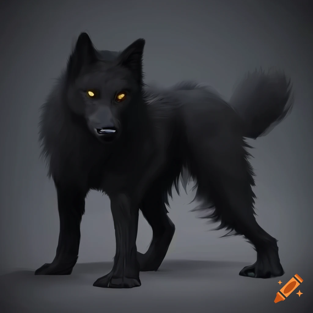 Black shadow wolf standing on Craiyon