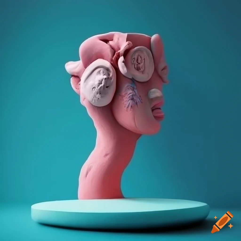 Surreal clay statue with floating shapes in primary colors on Craiyon