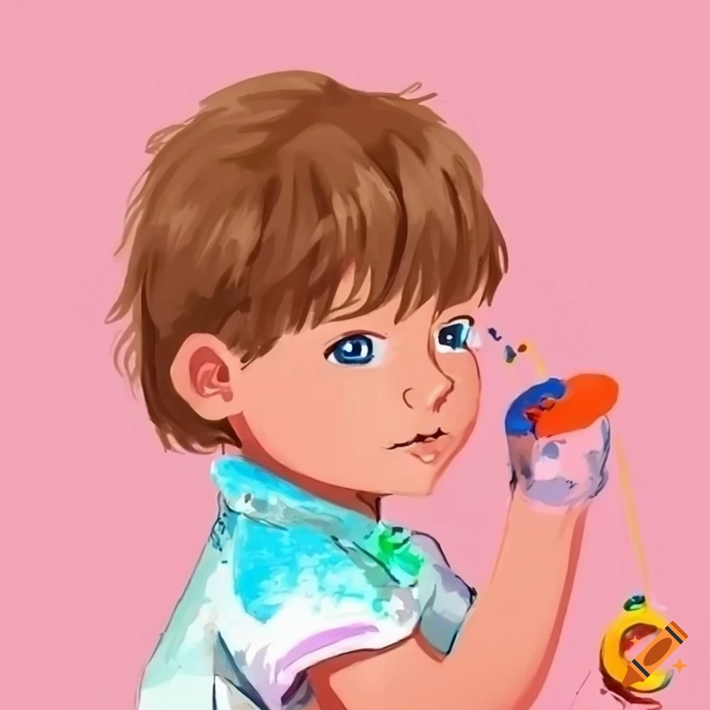 Simple kid drawing of a man painting on Craiyon