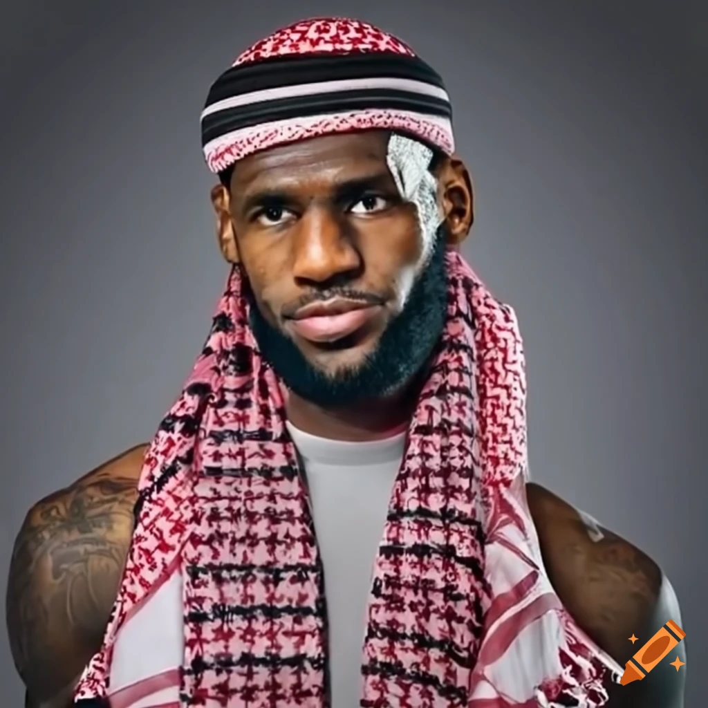 LeBron James wearing an Islamic Keffiyeh on Craiyon