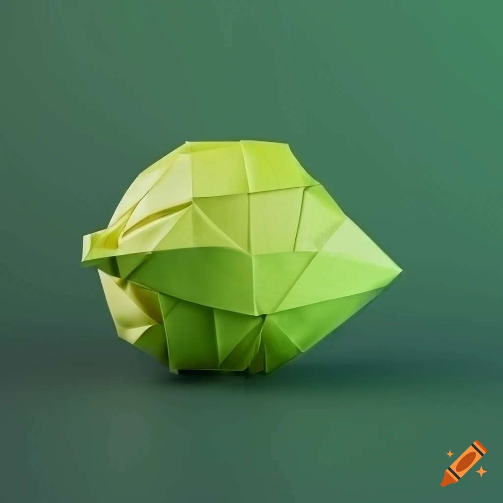 Origami lemon fruit on high poly design with green wood background on ...