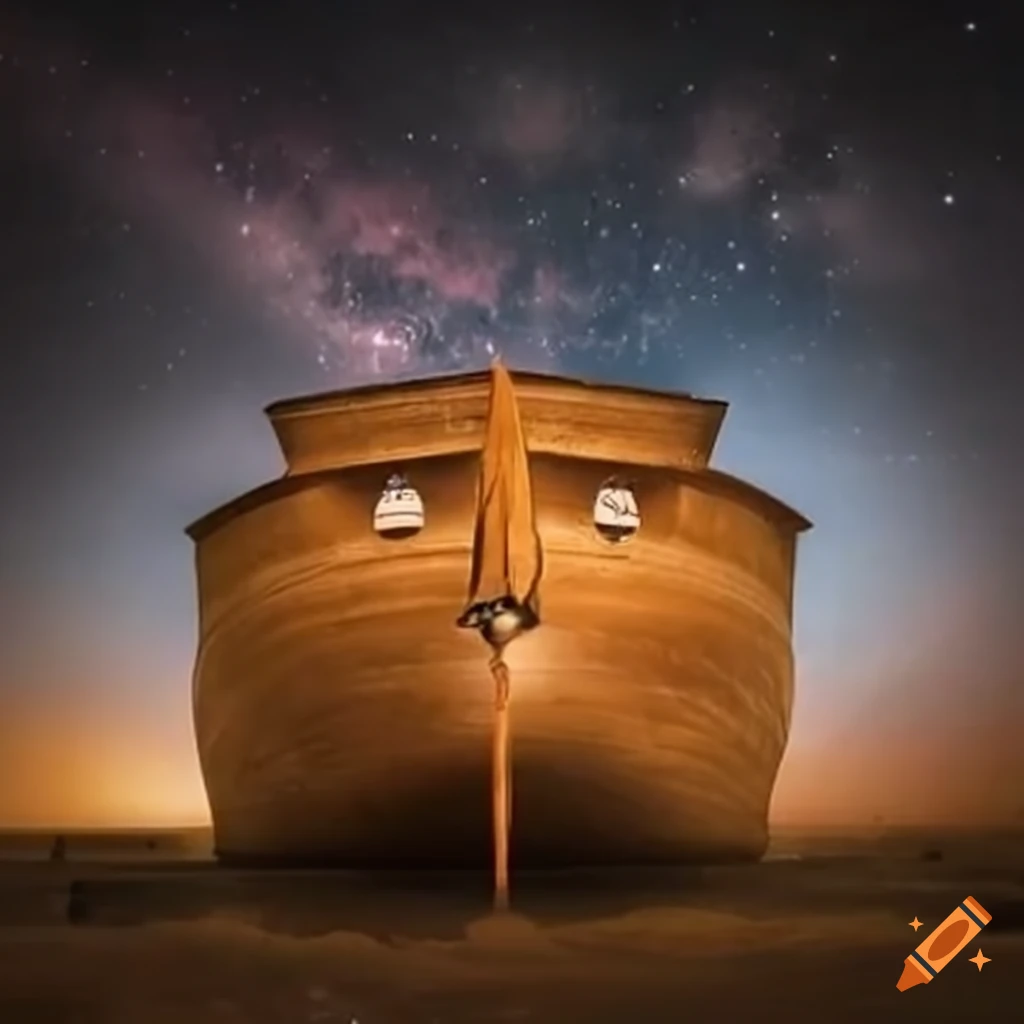 Noah's ark flying through space with animals aboard on Craiyon