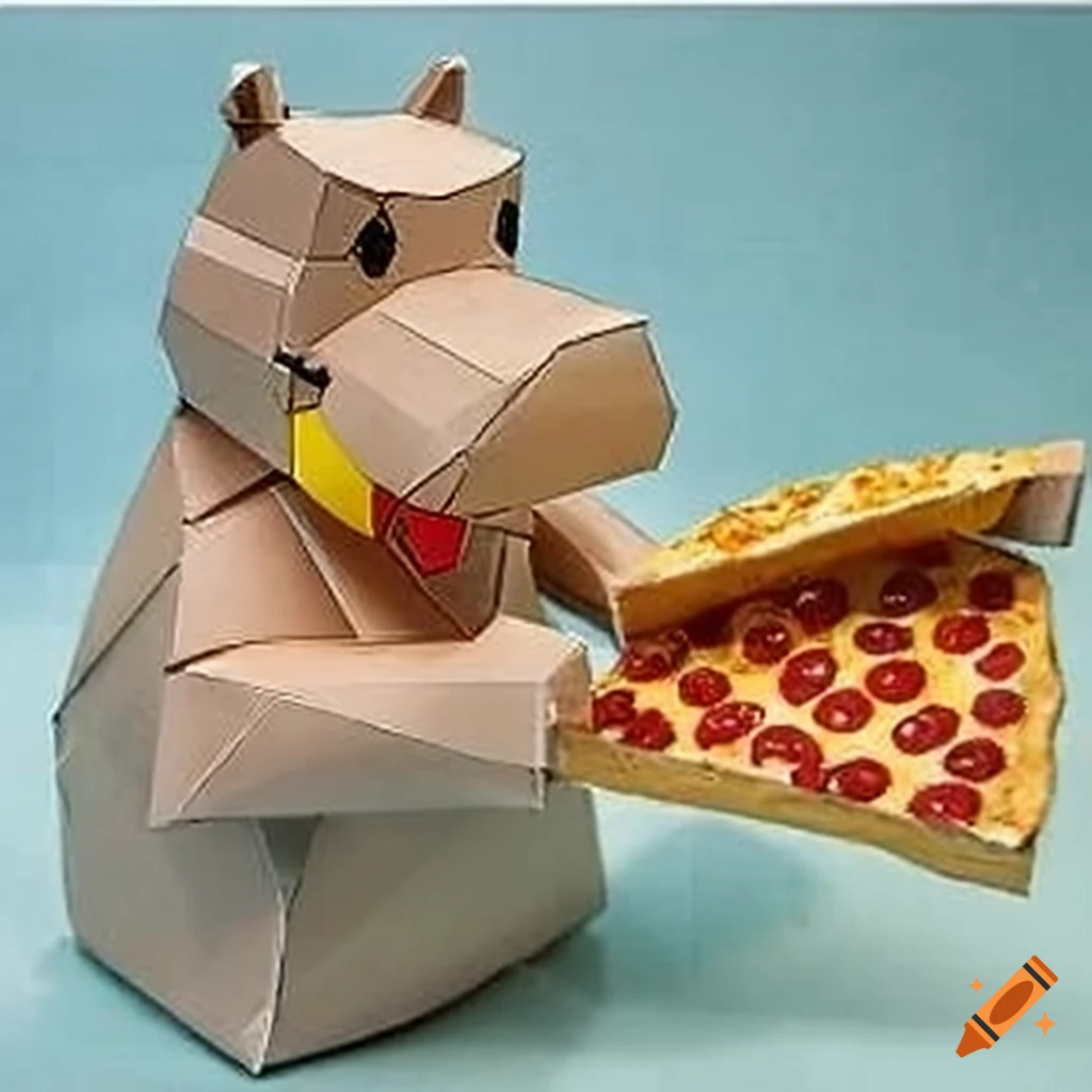 Perfect origami hippopotamus enjoying pizza on Craiyon