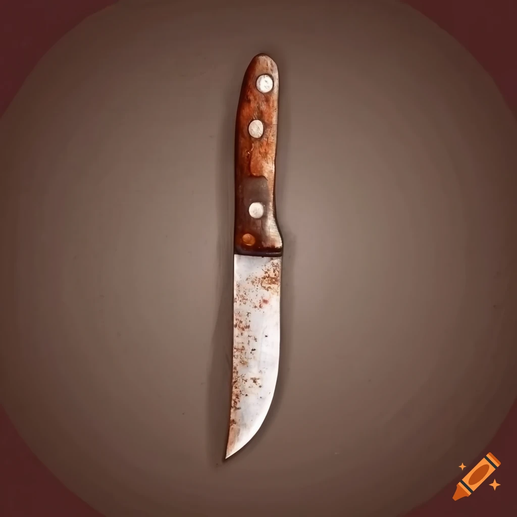 Old rustic kitchen knife with signs of wear and rust on Craiyon