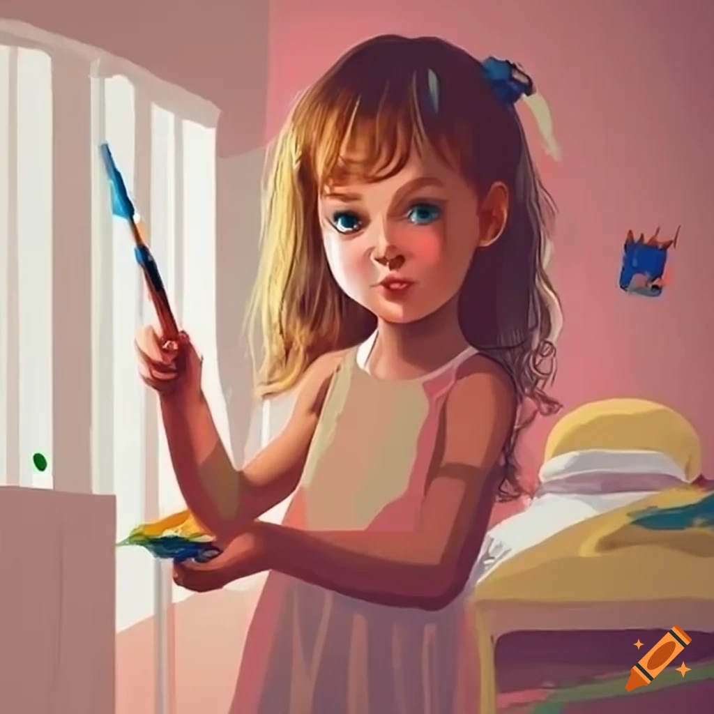 Girl painting in her room on Craiyon