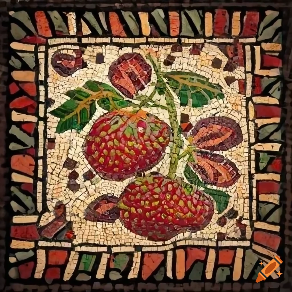 Detailed ancient mosaic of strawberry plants on Craiyon