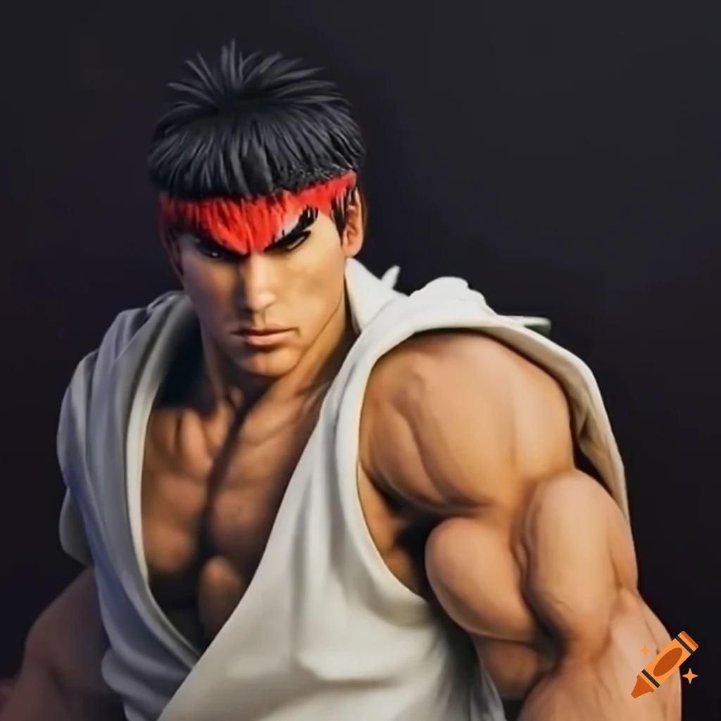 Ryu from street fighter holding a microphone on Craiyon