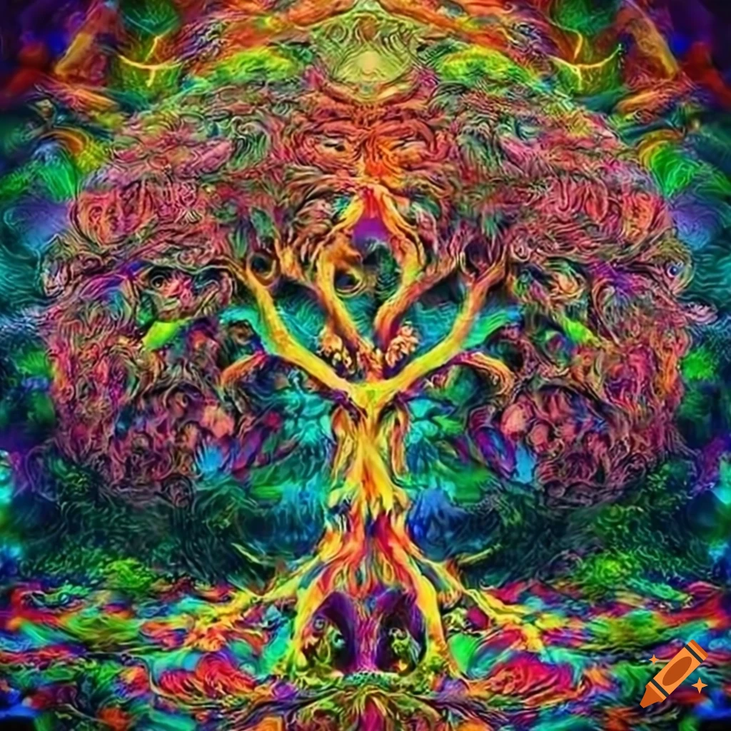 Psychedelic tree of life in a jungle on Craiyon
