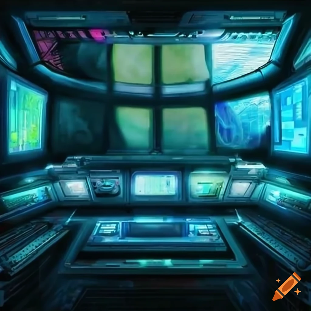 Futuristic control room monitoring an alien exploration on Craiyon