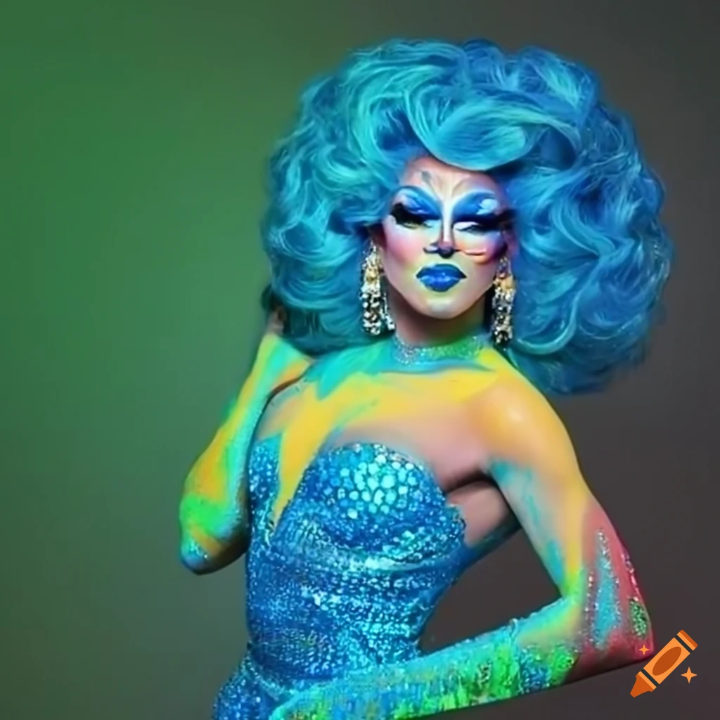 Outfit design for a drag queen with blue, green & yellow fluorescent ...