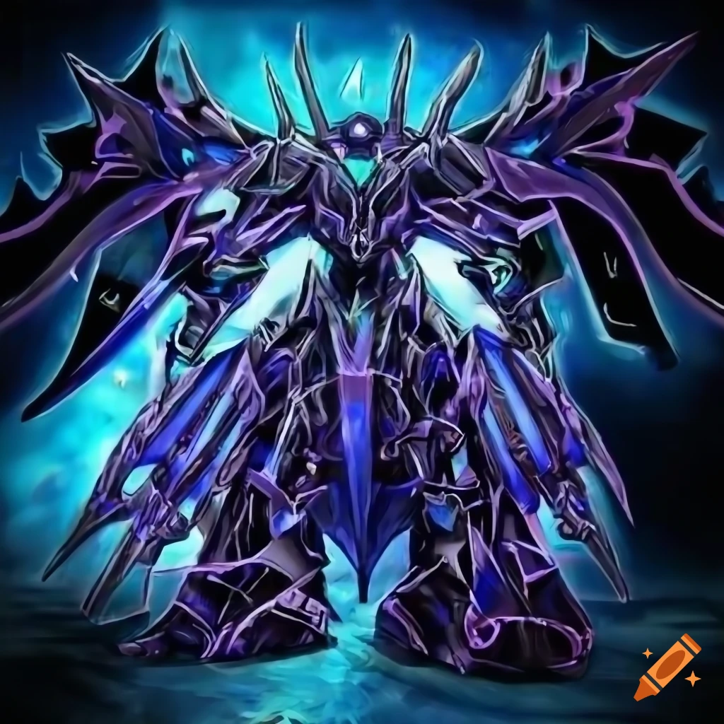 Yugioh-style futuristic mechanical divine sapphire entity on Craiyon