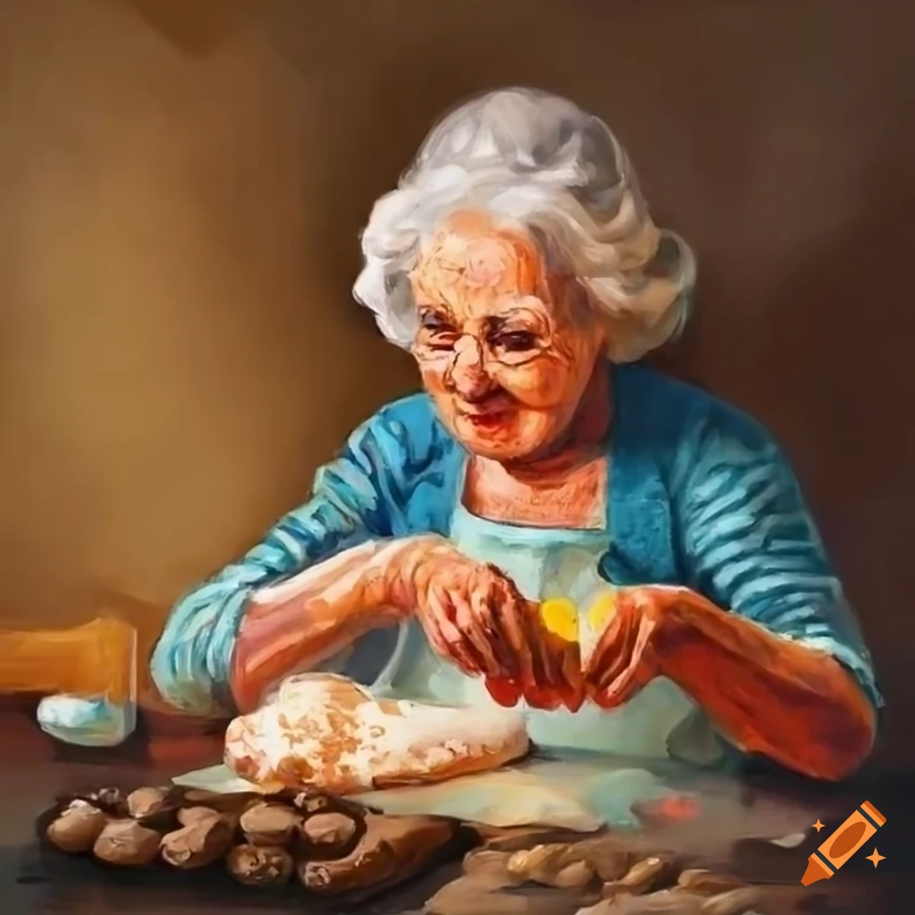 Grandma baking cookies in a heartwarming scene on Craiyon