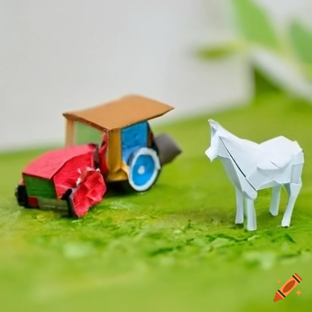 Origami farm diorama with intricate paper details on Craiyon