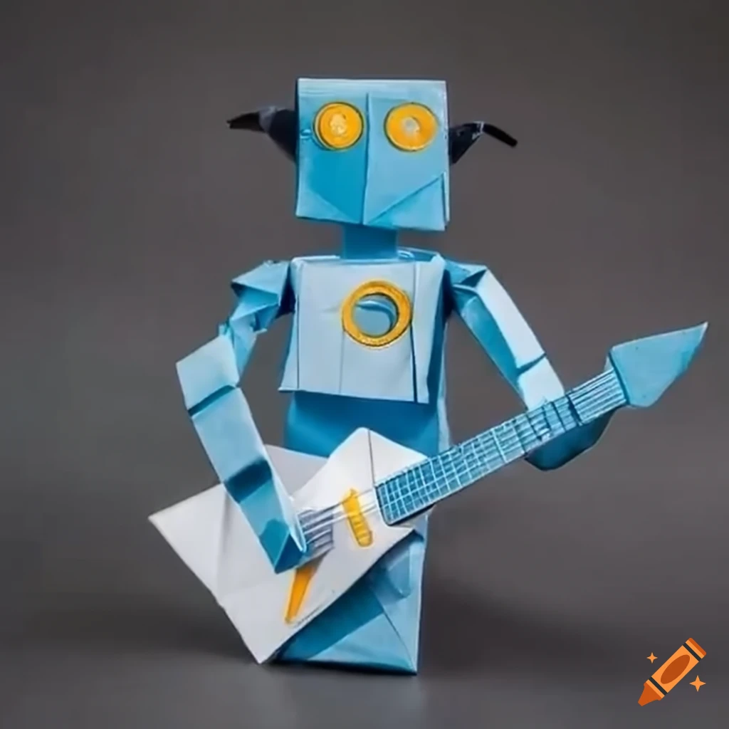 Origami robot playing an electric guitar on Craiyon
