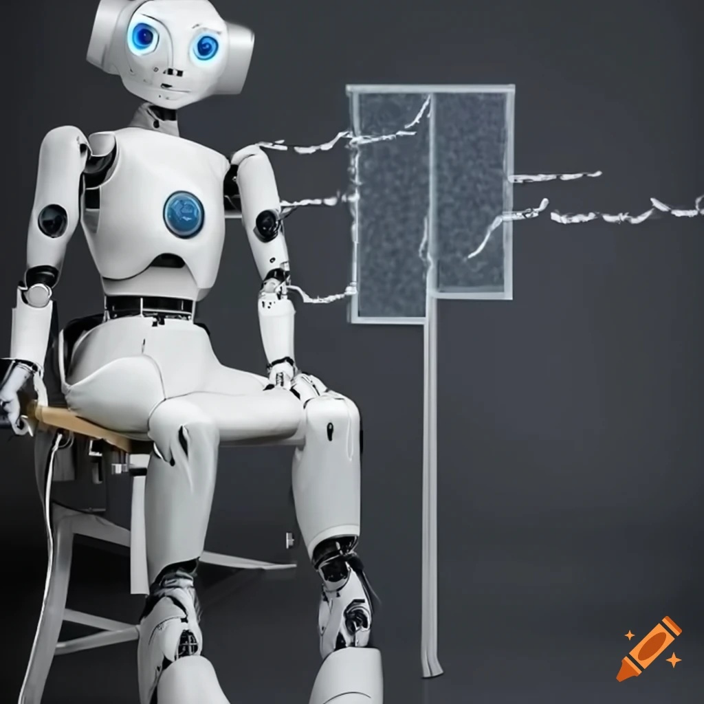 Humanoid robot sitting with an electrocardiogram monitor on Craiyon