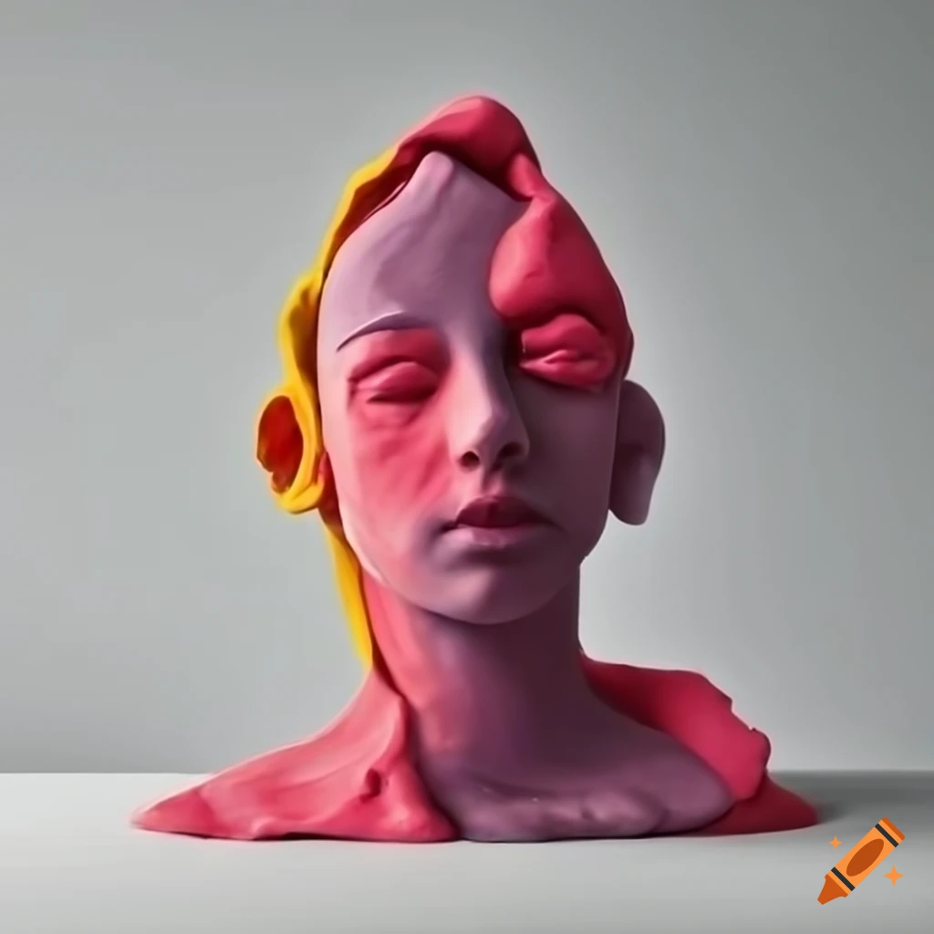 Surreal 3d clay statue with floating primary color shapes on Craiyon