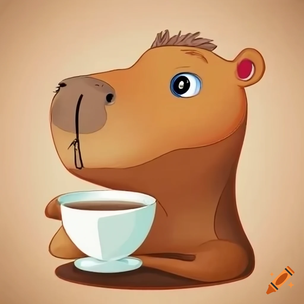 Capybara enjoying coffee in a canteen on Craiyon