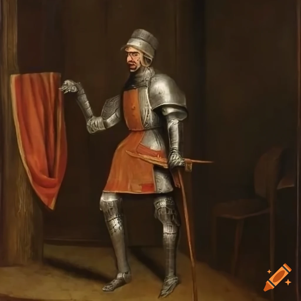 Intricately detailed painting of a knight with a broken leg in medieval ...