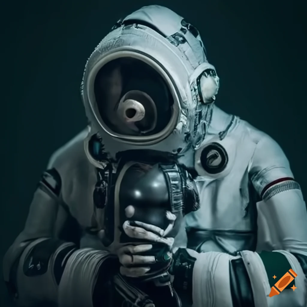 Creepy undead monkey in a high-tech spacesuit on Craiyon