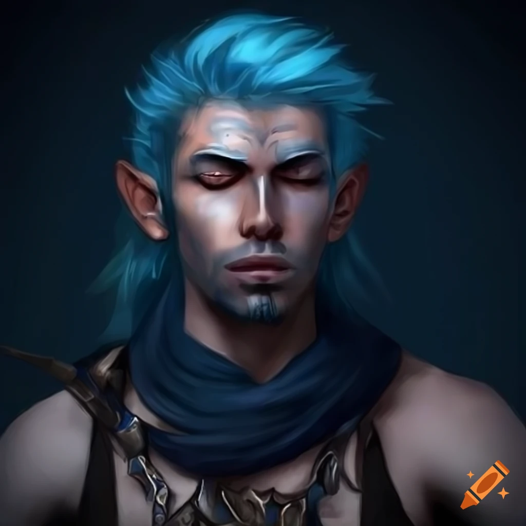 Warrior male with dark blue hair in a fantasy style on Craiyon