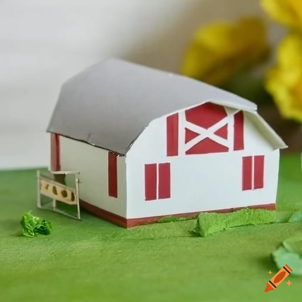 Origami farm diorama with intricate paper details on Craiyon