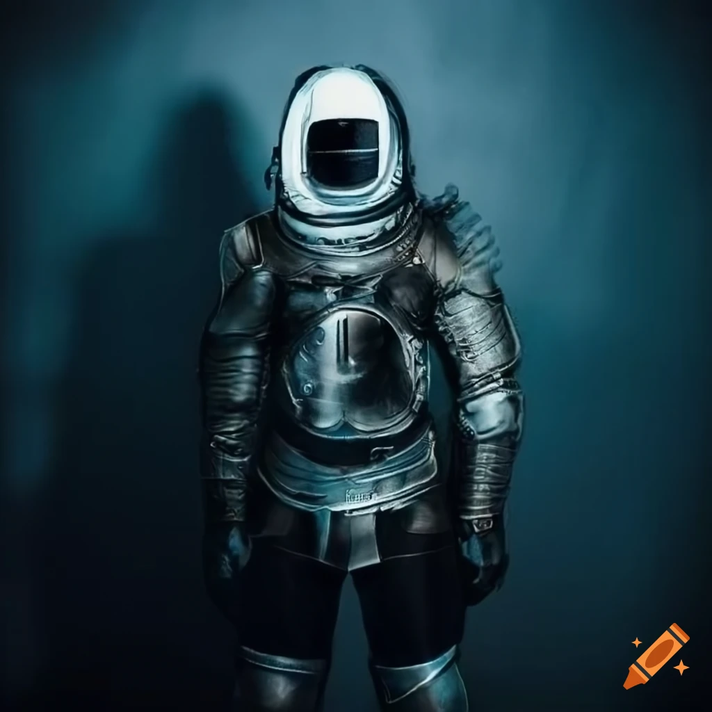 Insect astronaut in a futuristic victorian-era black spacesuit with ...