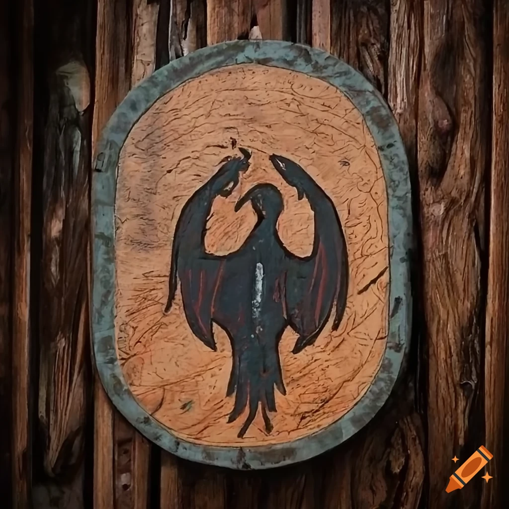 Roughly painted raven logo for a viking clan with primitive style art ...
