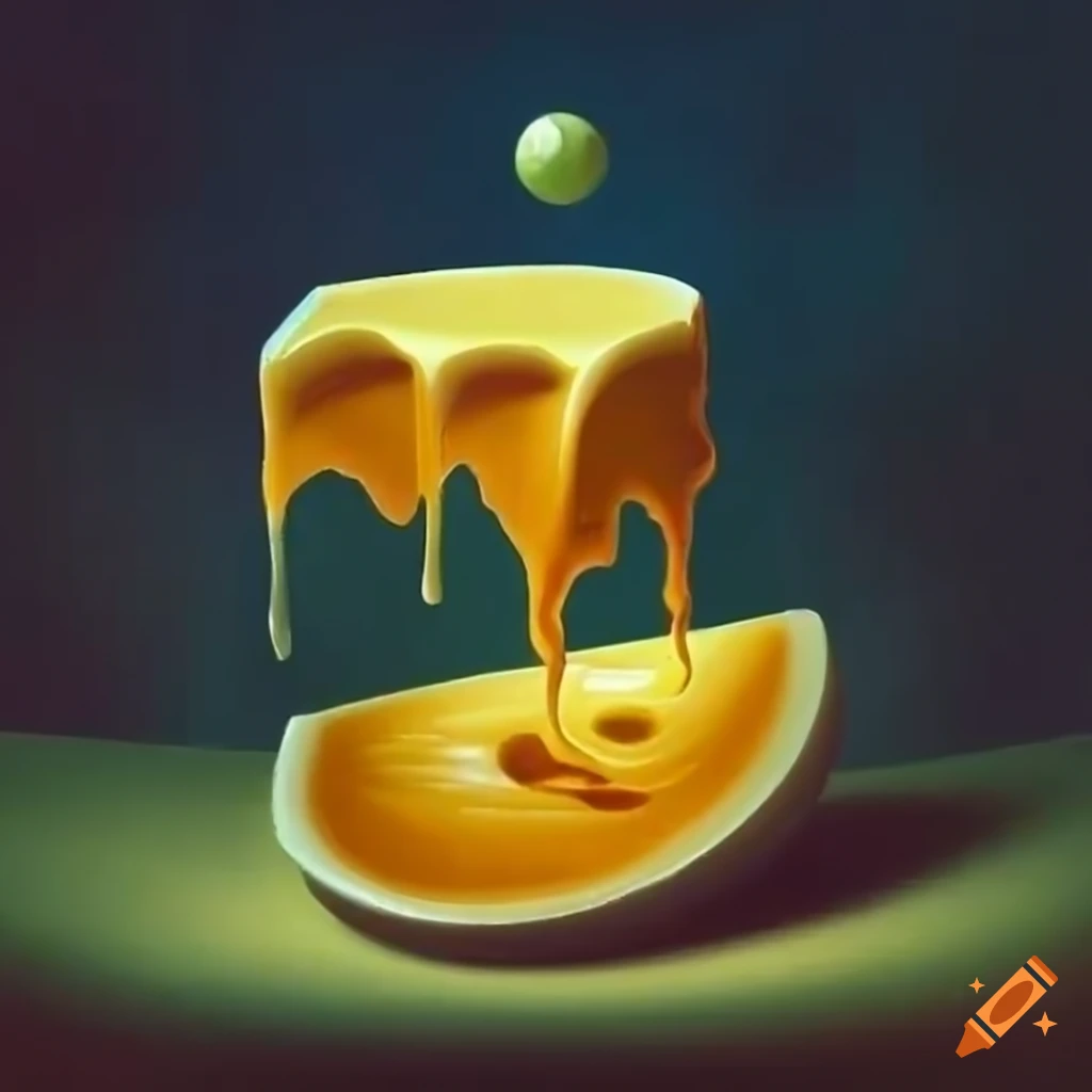 Surreal painting of melting cheese and escher-like eggs on Craiyon
