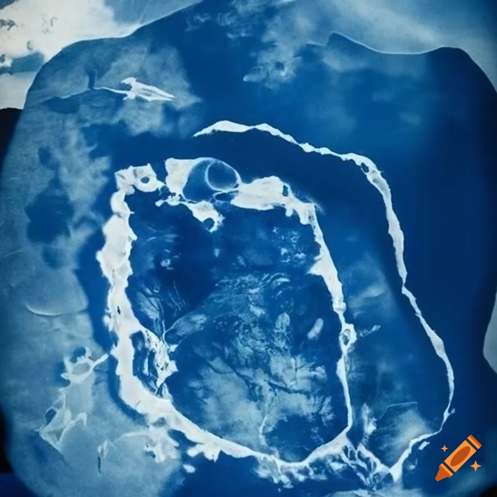 Ancient god residing in rocks in cyanotype on Craiyon