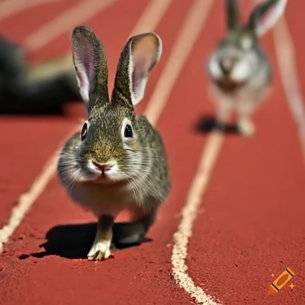 Amusing rabbits racing and cheering on a track on Craiyon