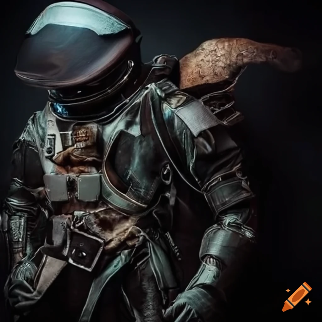 Post-apocalyptic cyborg in a space suit on Craiyon