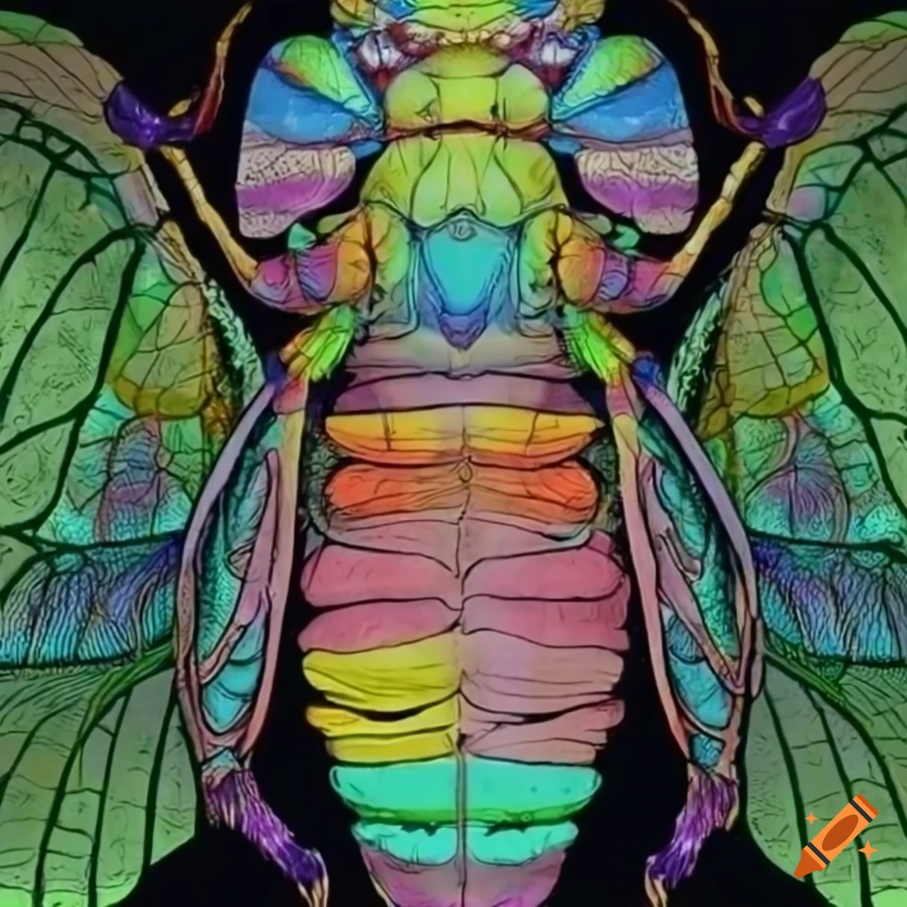 Detailed technical diagram of cicada metamorphosis on Craiyon
