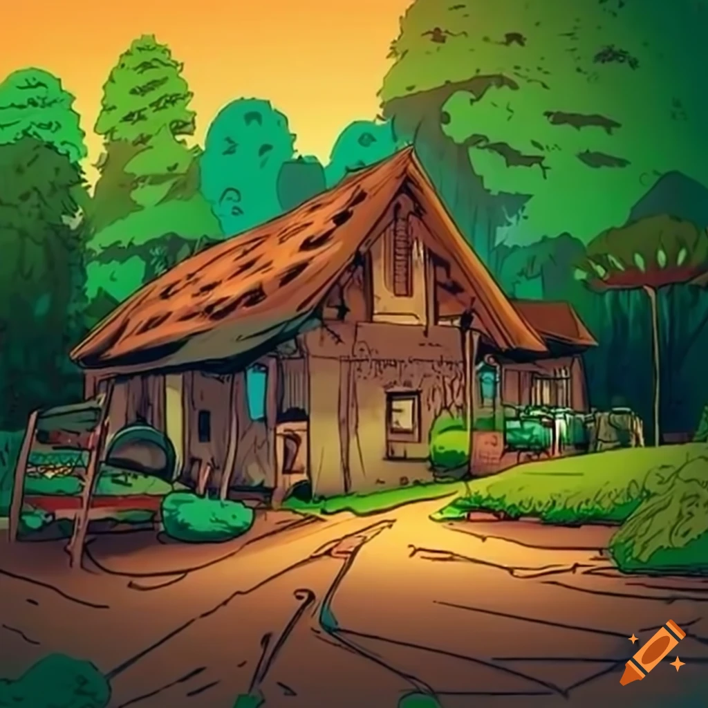 Comic style small village near the forests on Craiyon