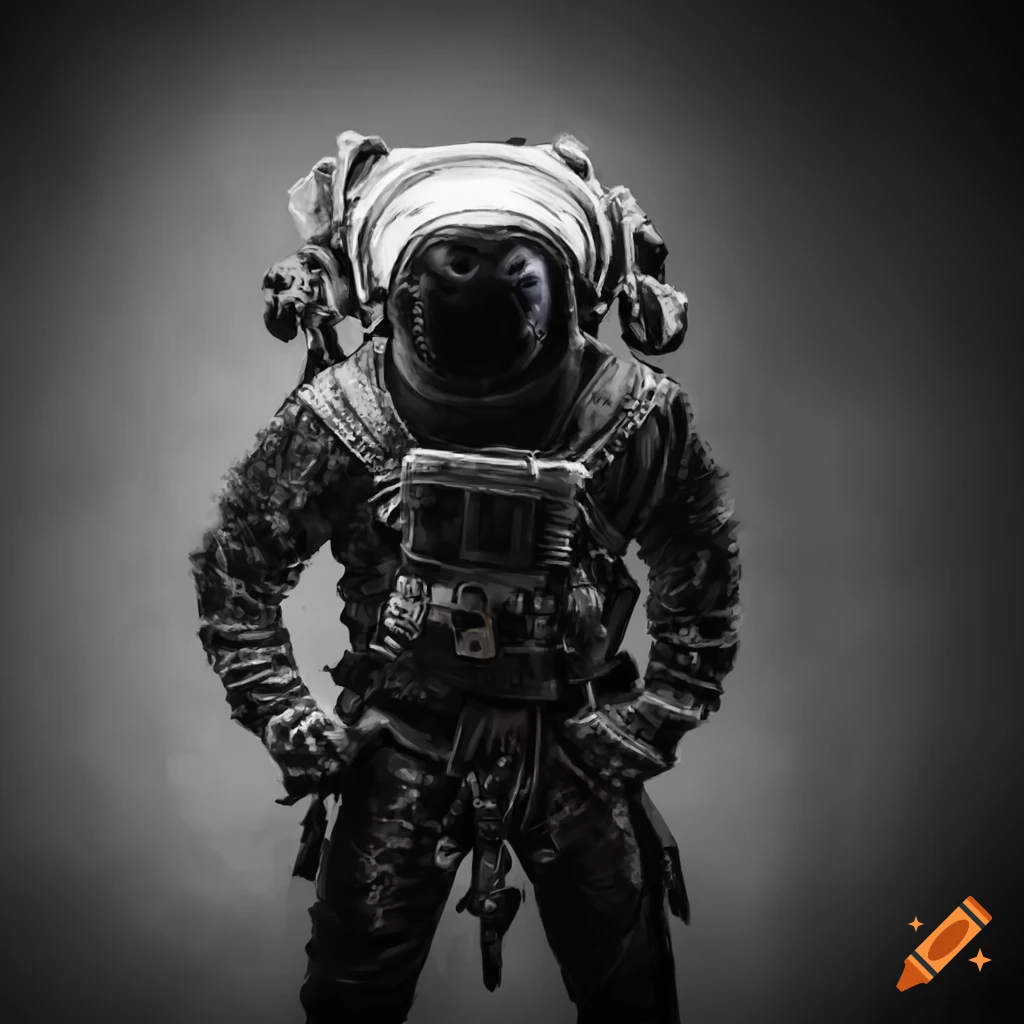 Undead monkey barbarian astronaut in heavy metal inspired spacesuit on ...