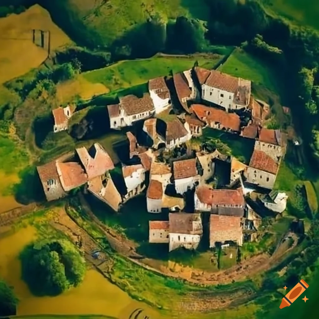 Bird's eye view of a 17th century village on Craiyon