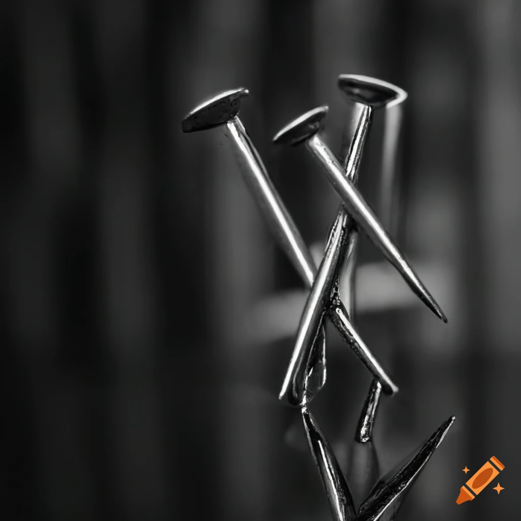 Silver construction nails on white bread on Craiyon