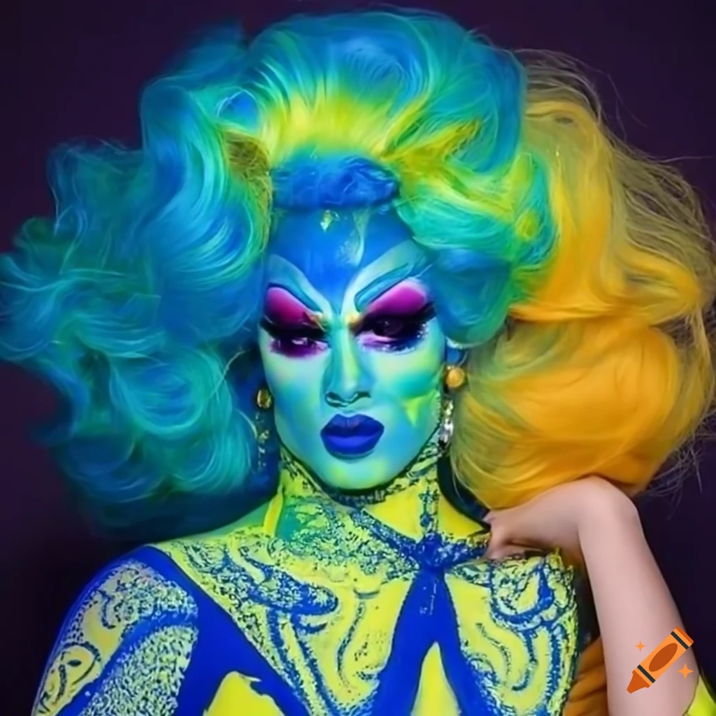 Outfit for a drag queen with glowing and glittering blue, green ...