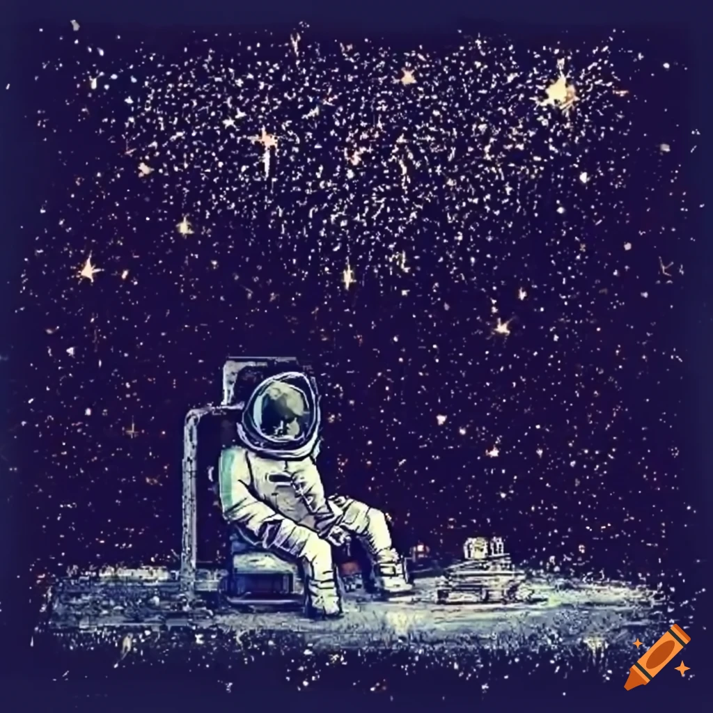 16-bit retro-style cosmonaut by a campfire under a starry sky on Craiyon