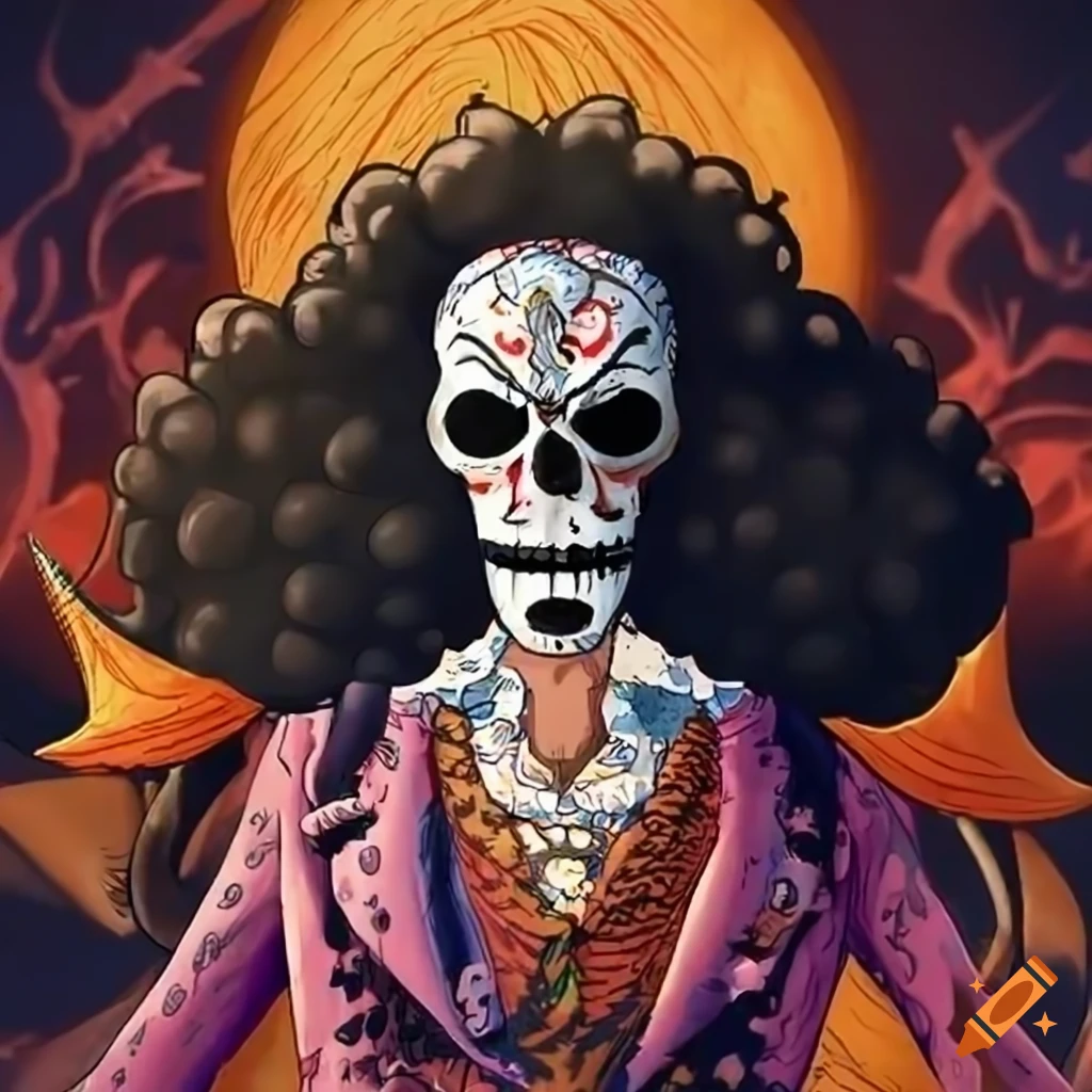 Brook from one piece in a day of the dead style on Craiyon